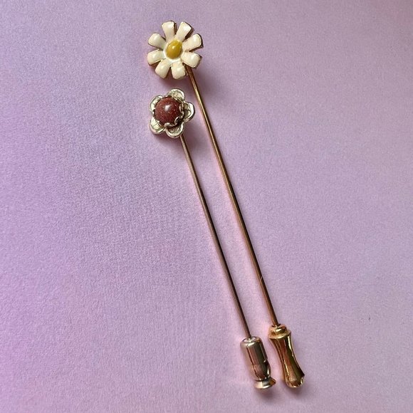 Jewelry | Vintage Style Goldstone Enamel Daisy Flower Gold Tone Stick ...